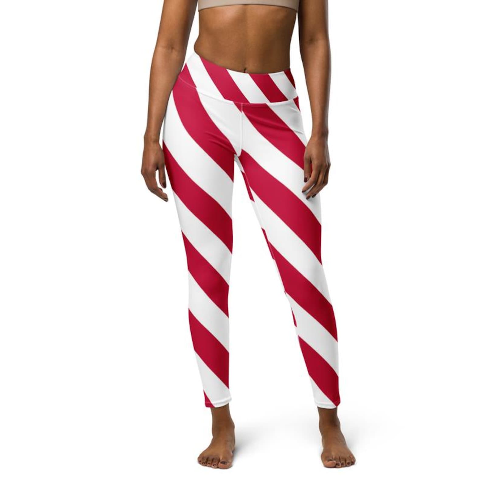 Elf Christmas Workout Leggings Striped Women Yoga Pants Festive Running ...
