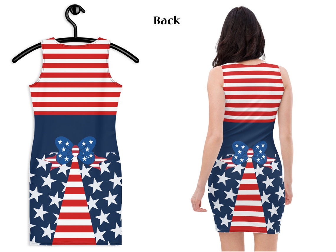 4th of July Fitted Dress Women USA Independence Day Bow Tie | Etsy