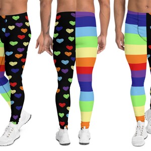 Striped Rainbow Pride Men Leggings Meggings Activewear Pants Spandex ...