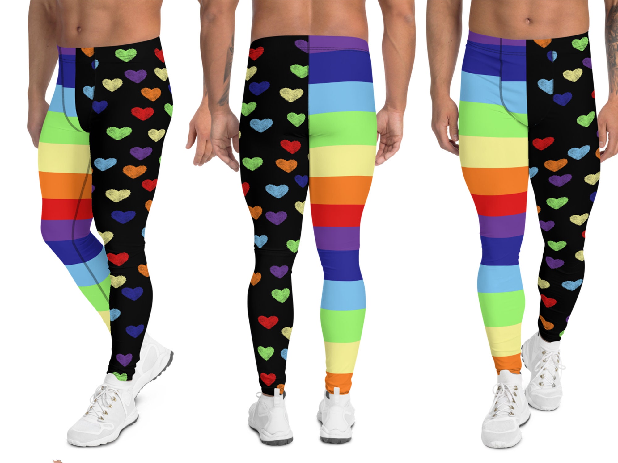 Striped Rainbow Pride Men Leggings Meggings Activewear Pants Spandex ...