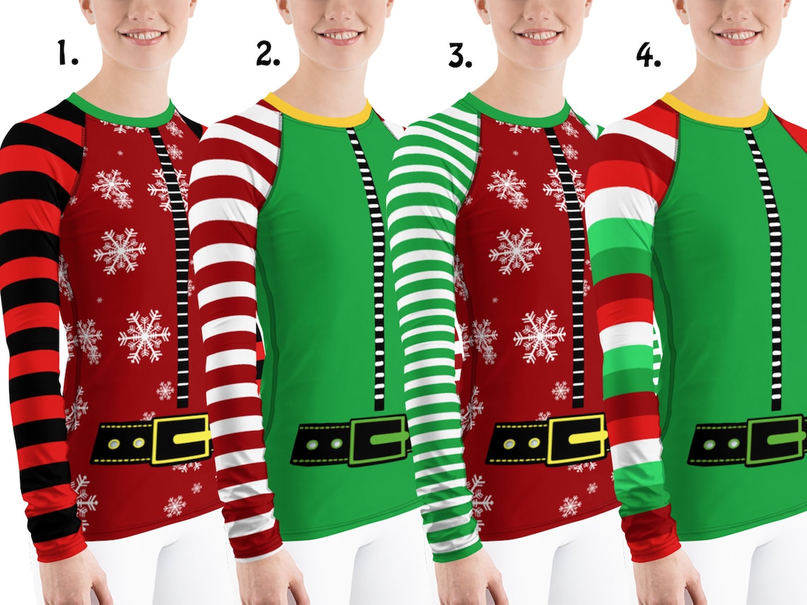 Elf Christmas Athletic Costume Woman Rash Guard Shirt Yoga Leggings ...