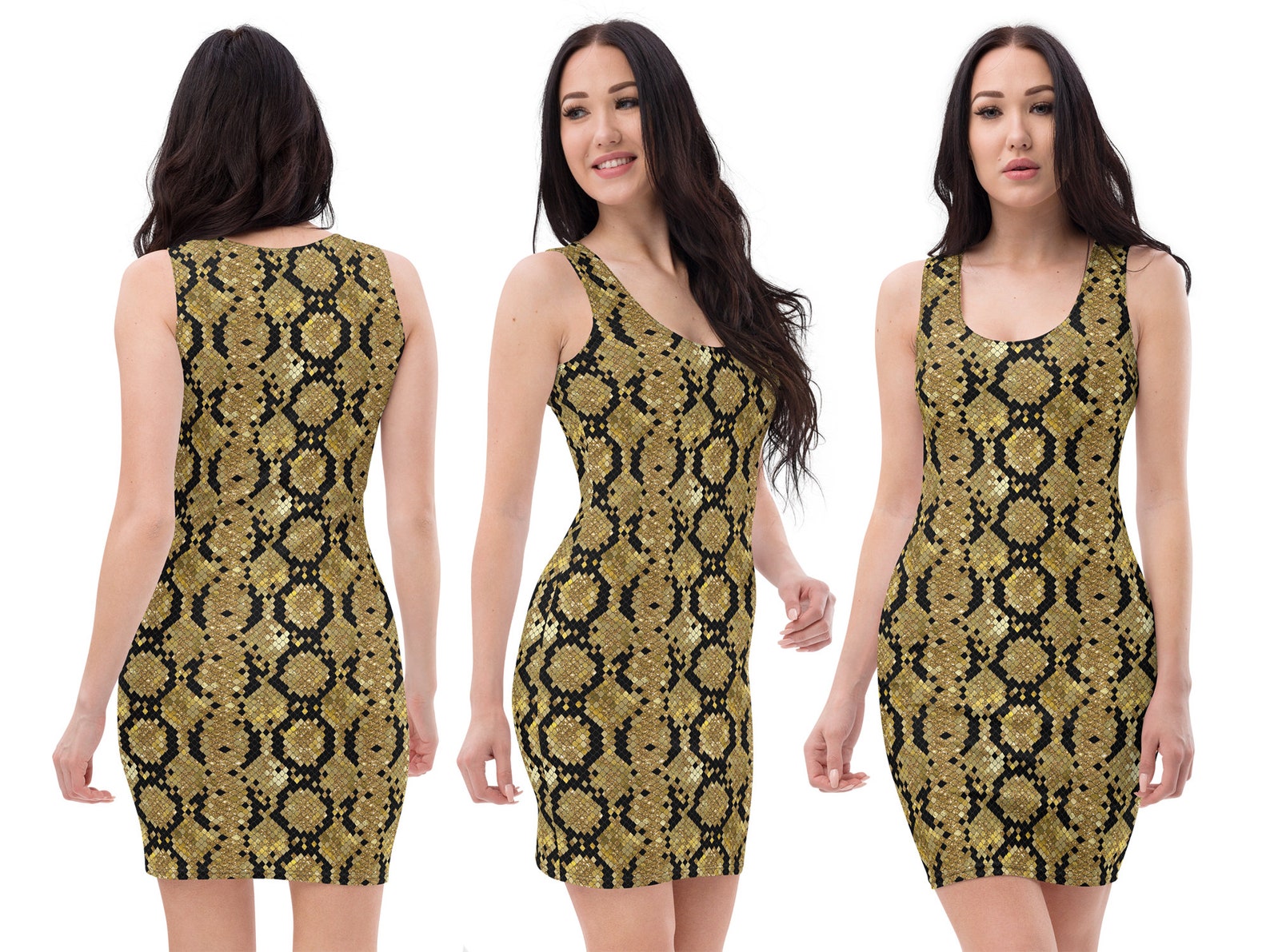 Snake Print Dress Woman Animal Pattern Fitted Reptile Scales Halloween ...