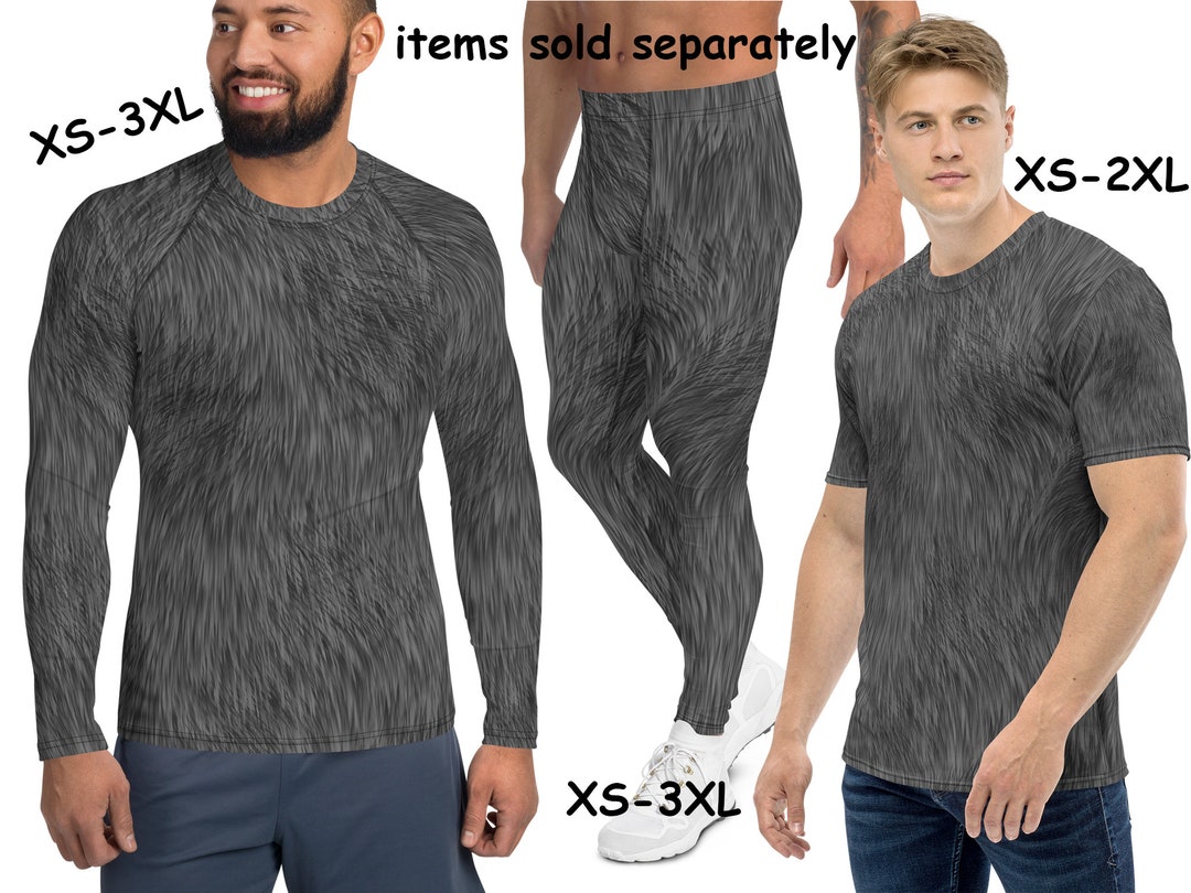 Grey Animal Print Furry Pattern Wolf Rash Guard Shirt Men Meggings ...