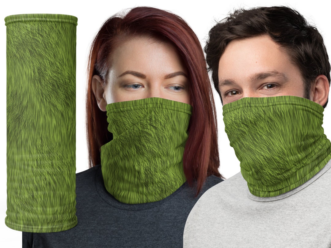 Green Furry Print Villain Animal Print Christmas Neck Gaiter Face Mask ...