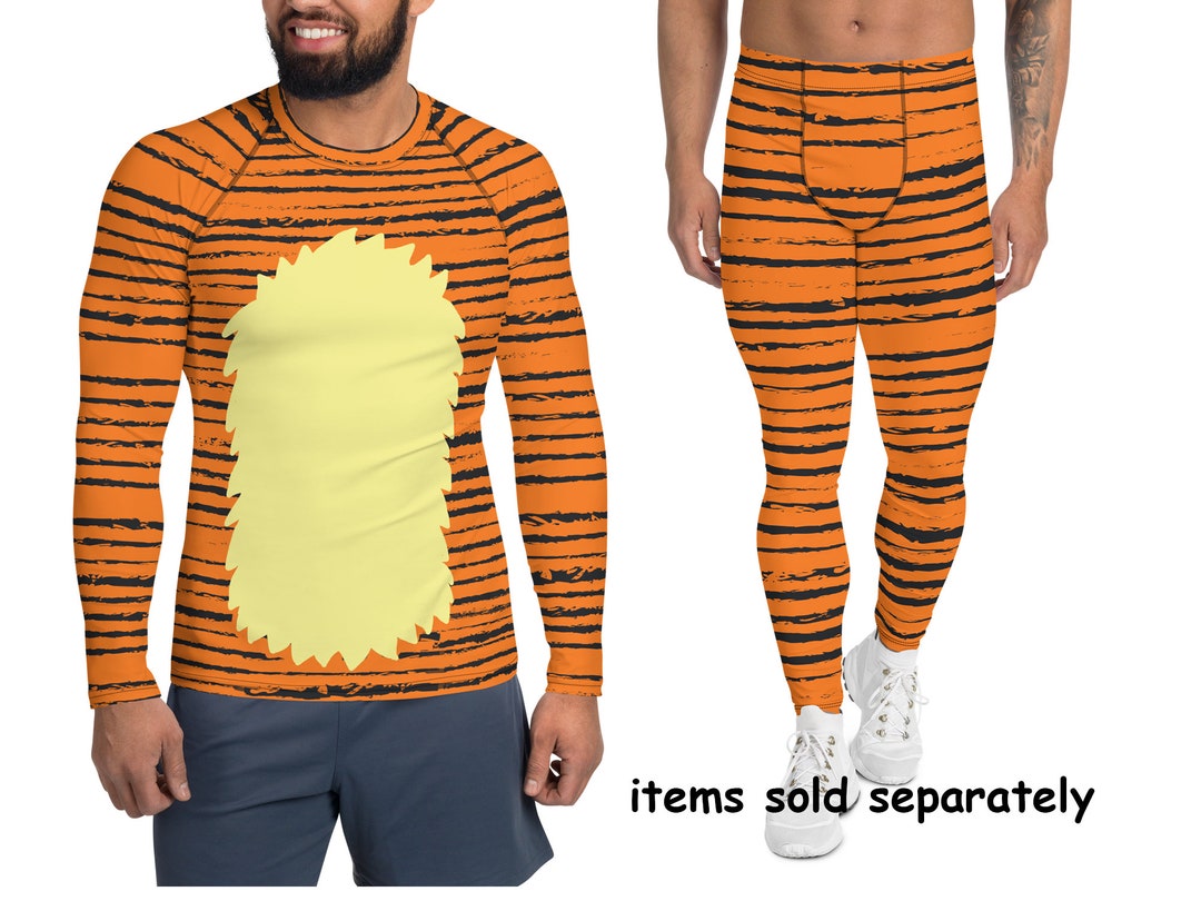 Tiger Striped Costume Men Halloween Cosplay Running Activewear Rash ...