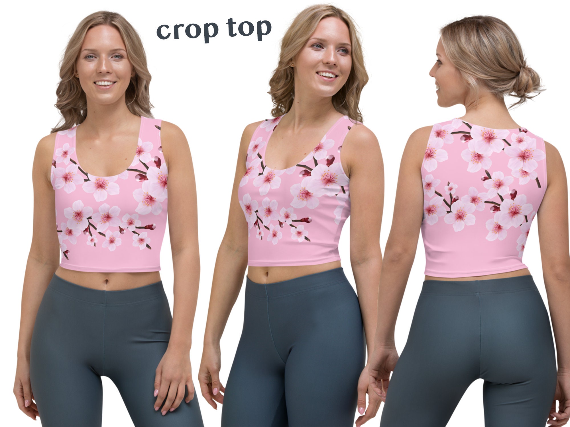 Pink Sakura Workout Set Cherry Blossoms Capris Leggings Tank | Etsy
