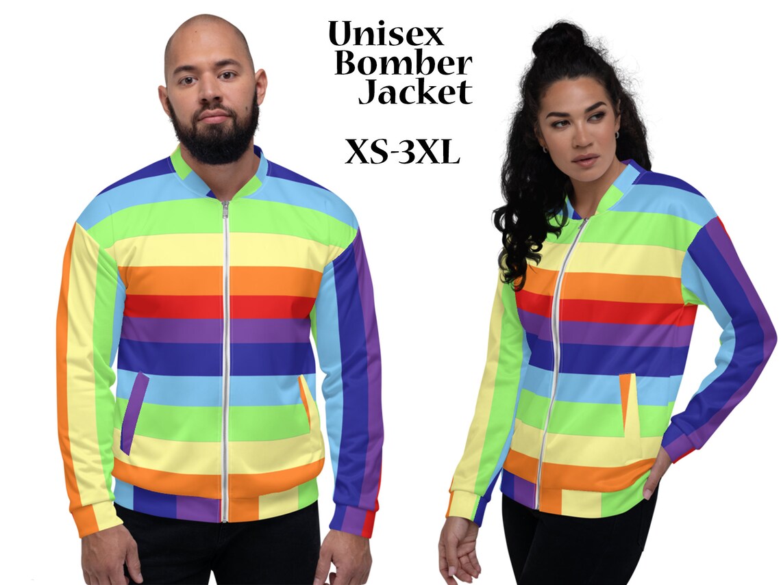 Rainbow Bomber Jacket Unisex Pride LGBT Bunnies Striped Flags - Etsy