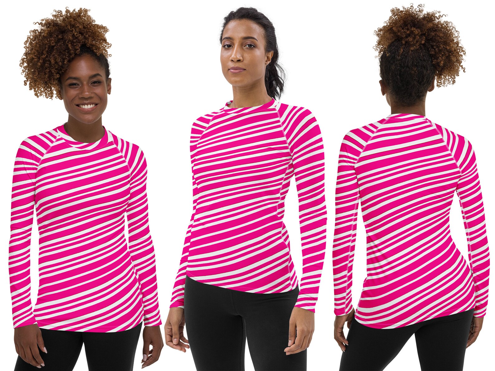 Striped Pink Candy Cane Christmas Rash Guard Shirt Women - Etsy