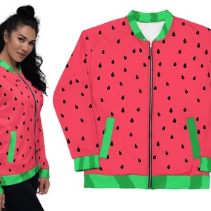 Watermelon Bomber Jacket Unisex Fruit Cosplay Outdoors Coat Halloween ...