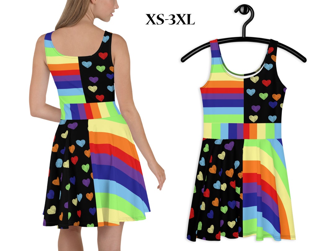 Rainbow Hearts Skater Dress Women LGBT Pride Cosplay Sleeveless Costume ...