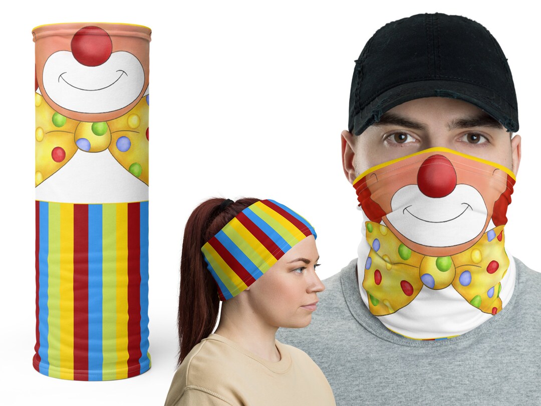 Clown Mask Halloween Neck Gaiter Face Cosplay Smile Striped Headband ...