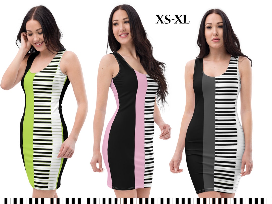 Piano Keyboard Fitted Dress Women Unique Musical Pianist Gift Striped ...