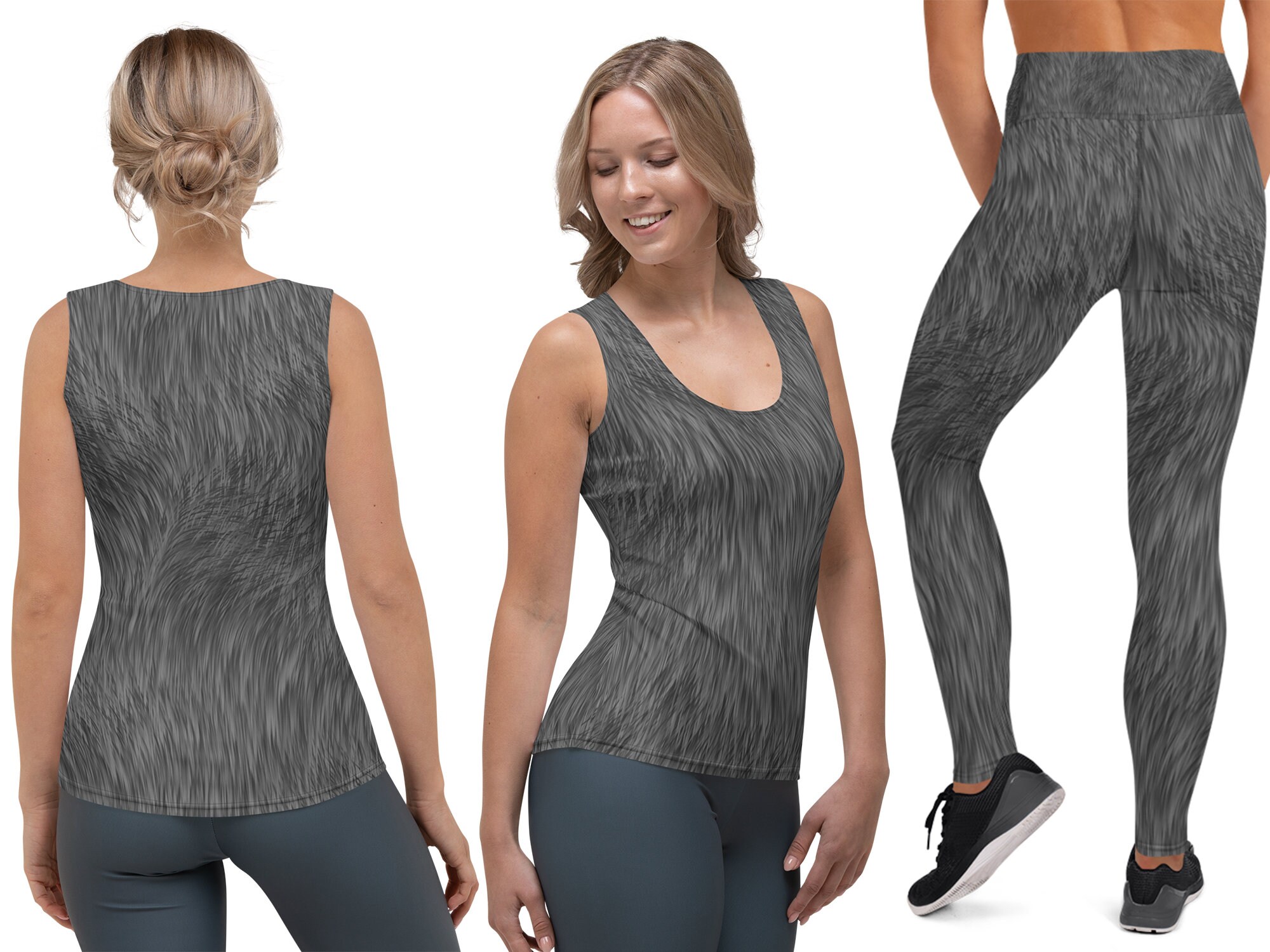 Print Gray Wolf Cat Fur Spandex Costume Leggings Women Werewolf Workout ...