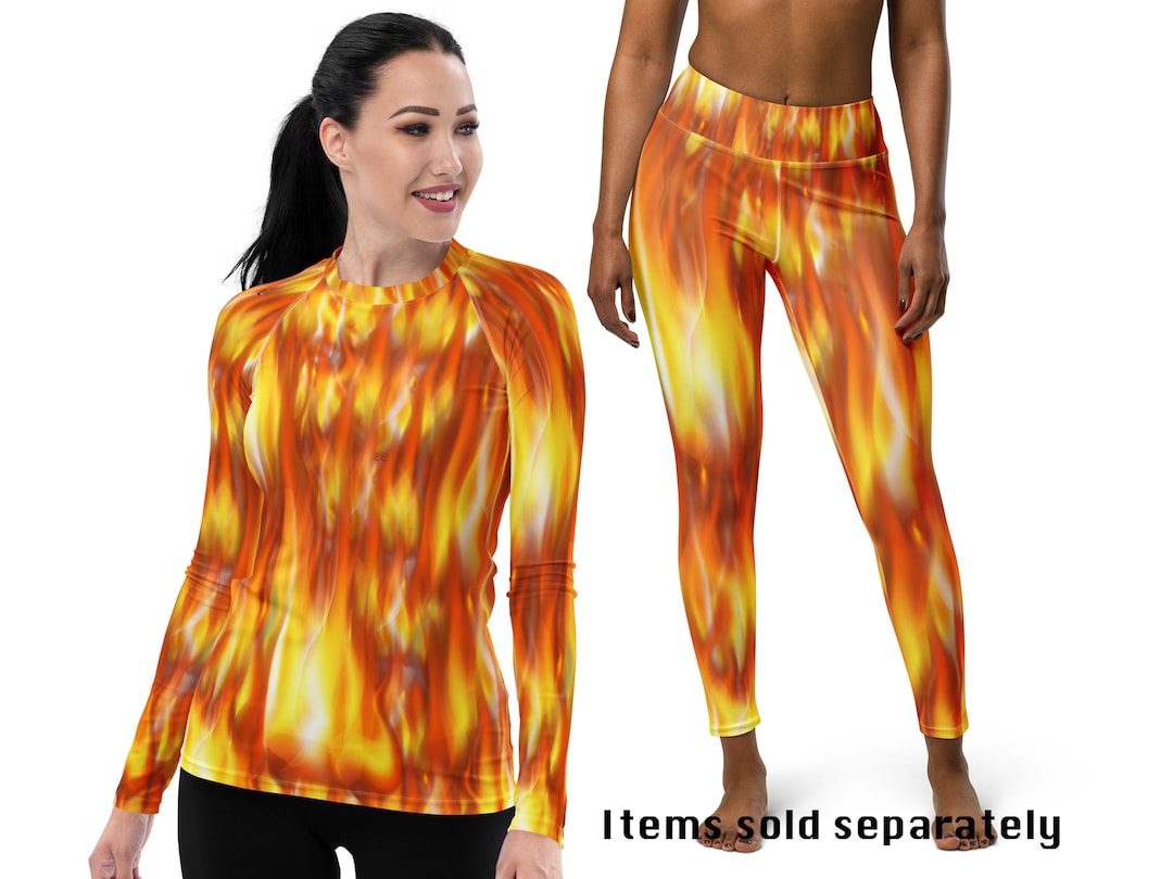 Fire Flames Costume Woman Halloween Element Cosplay Yoga Leggings Rash ...