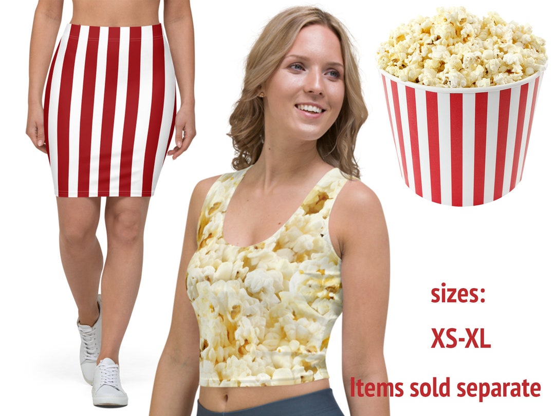 Popcorn Box Costume Woman Pencil Skirt Crop Top Halloween Movie Night ...