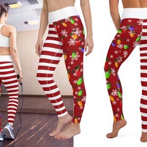 Christmas Workout Leggings Tree Lights Stripes Yoga Women Gift Cosplay ...