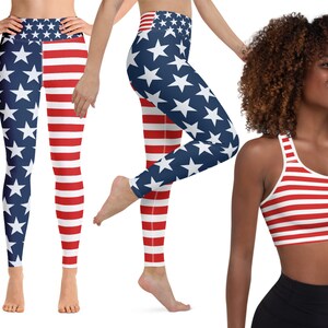 4th of July Workout Leggings Sports Bra American Flag Women's Yoga ...