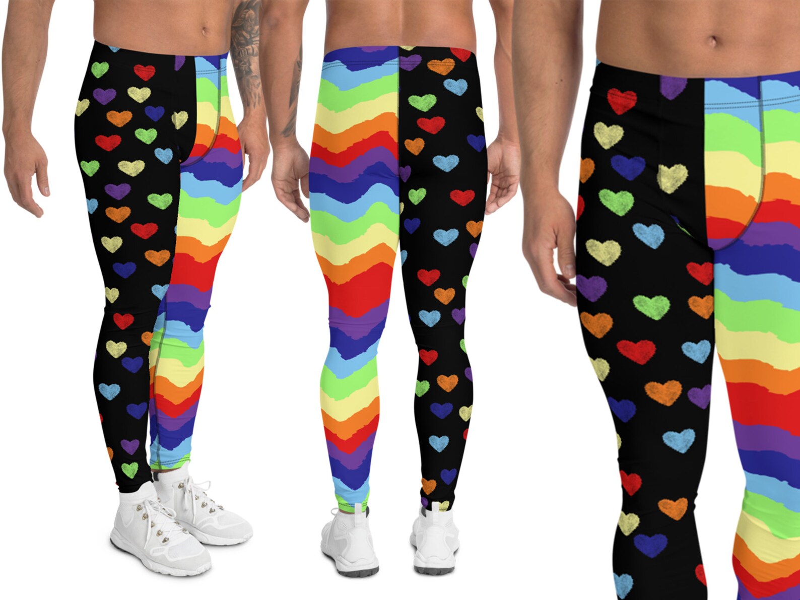 Striped Rainbow Hearts Pride Athletic Pants Men Leggings Meggings ...