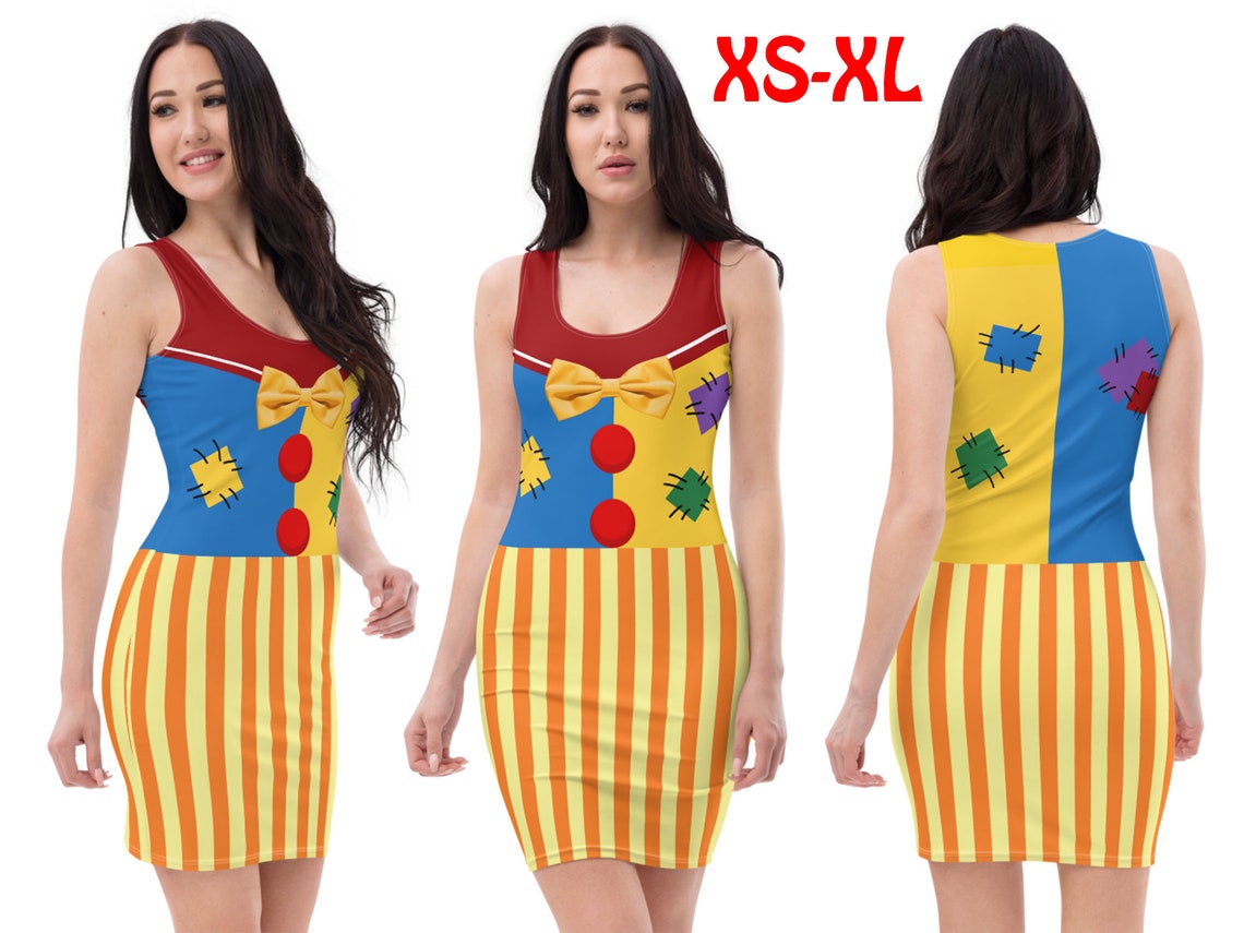 Clown Dress Women Circus Skater Fitted Halloween Striped Costume ...