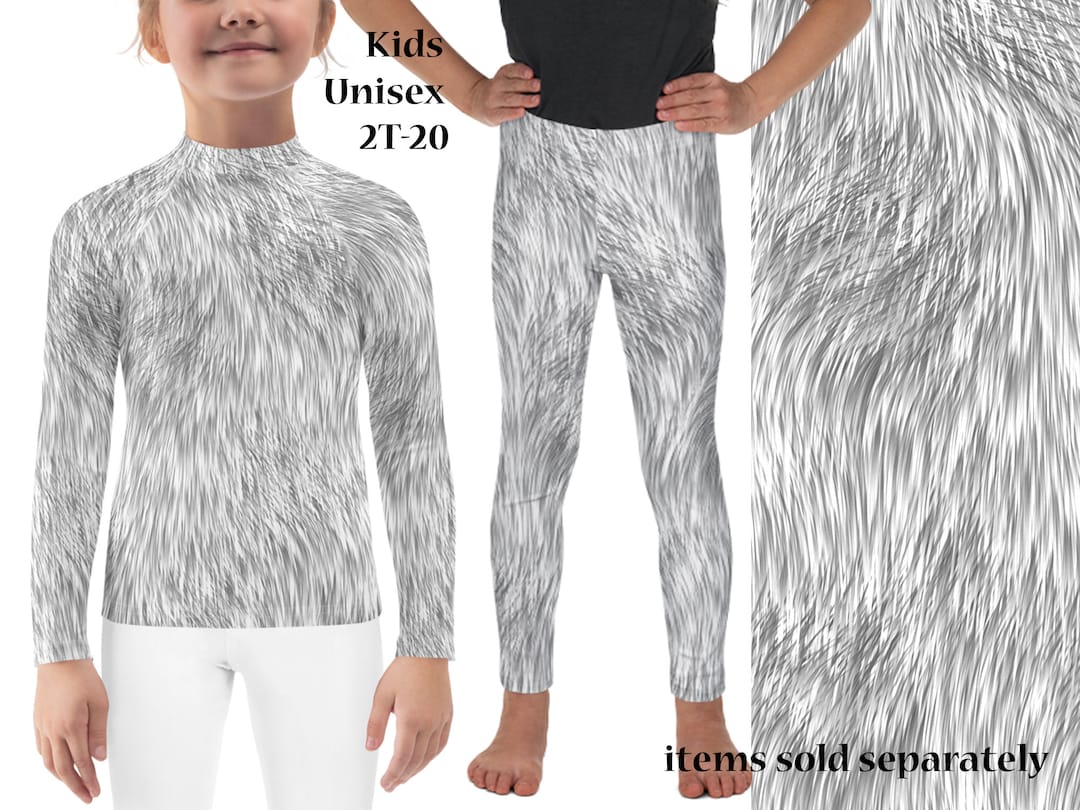Furry Print Grey Cat Wolf Kids Costume Animal Legging Activewear ...