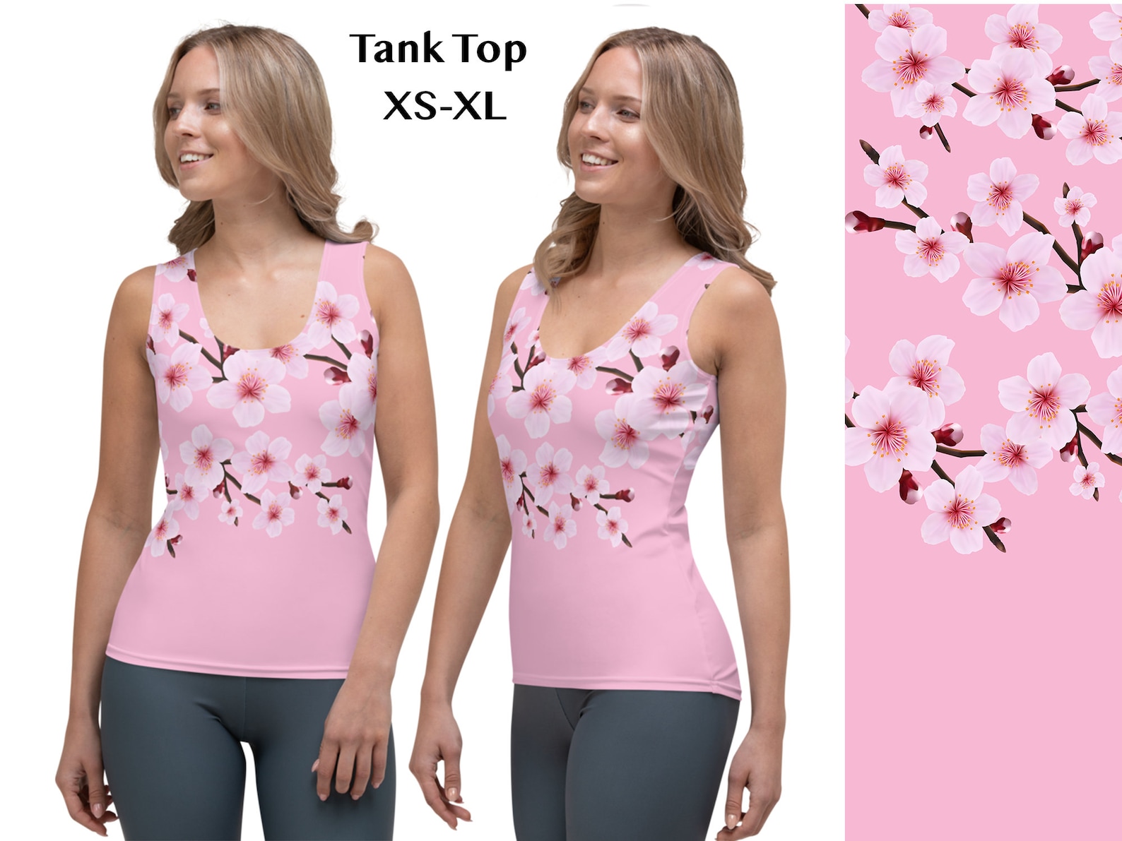 Pink Sakura Workout Set Cherry Blossoms Capris Leggings Tank | Etsy