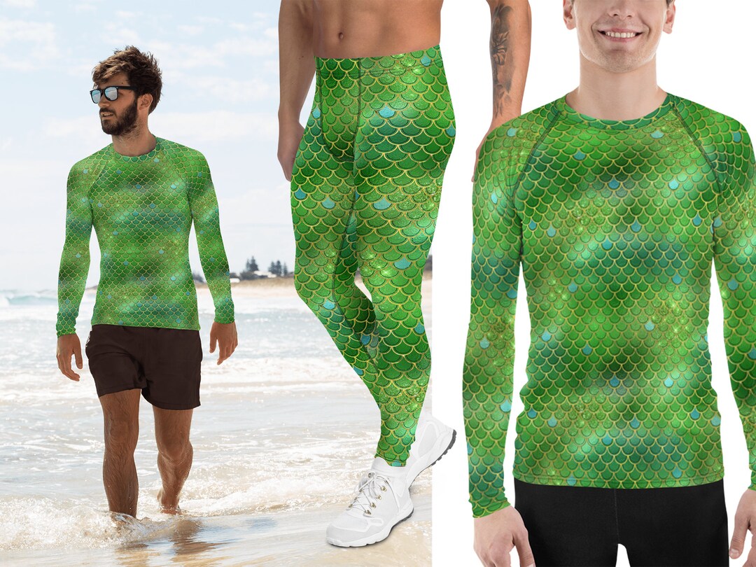Green Merman Fish Scales Print Men's Halloween Activewear - Etsy