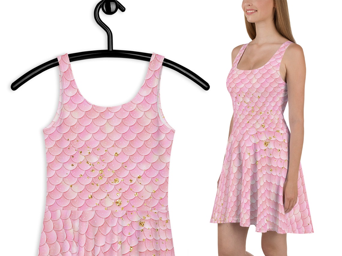 Pink Mermaid Fish Skin Scales Skater Dress Women Cosplay | Etsy