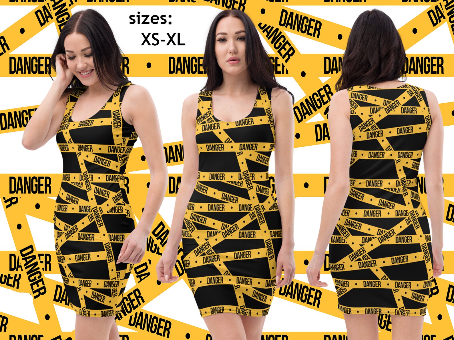 Danger Skater Dress Halloween Ribbon Women Cosplay Crime Scene Fitted ...