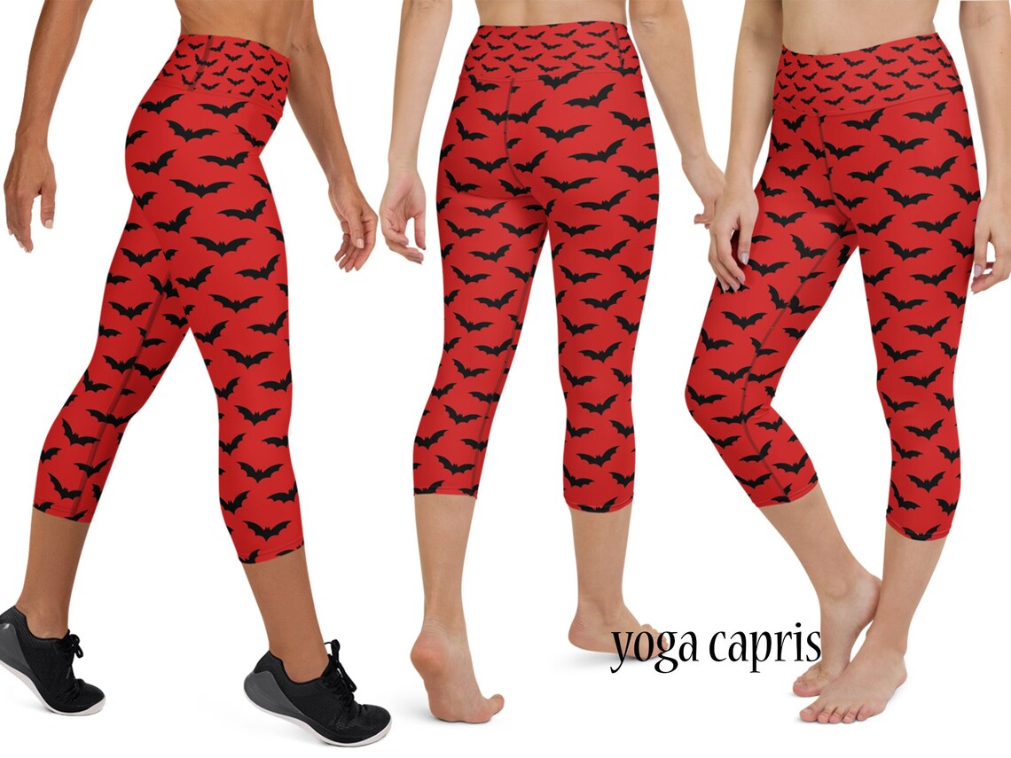 Witch Black Bats Workout Leggings Halloween Women Red Cosplay - Etsy