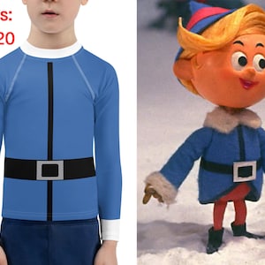 Hermey Elf Kids Top Christmas Shirt Blue Cosplay Rash Guard T-shirt ...