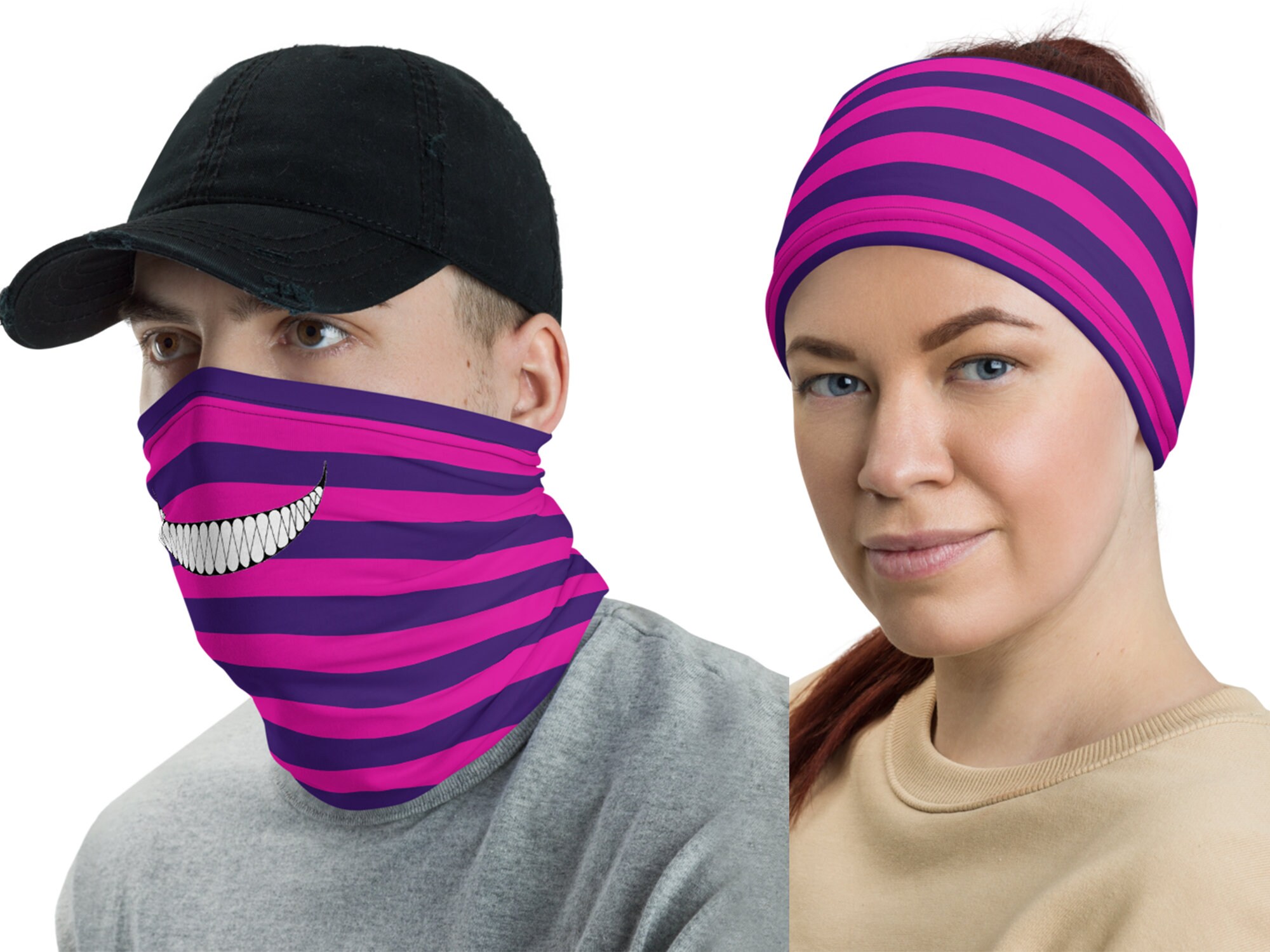 Cheshire Cat Neck Gaiter Smile Striped Face Cosplay Mask Pink | Etsy
