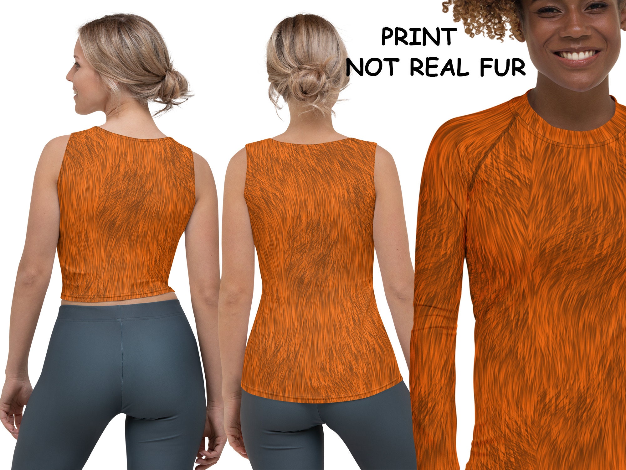 Orange Furry Print Fox Spandex Costume Leggings Women Athletic Animal ...