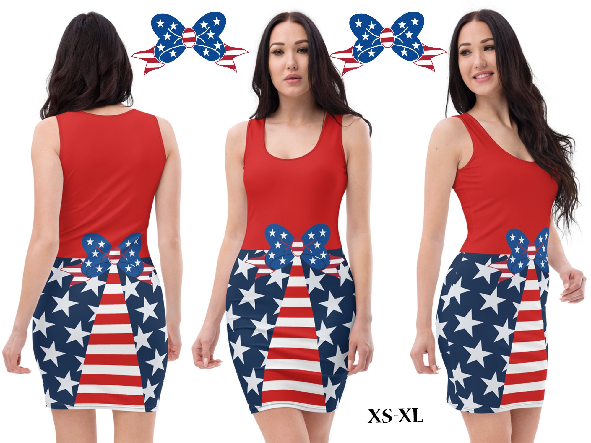 Independence Day Dress Woman USA Flag Bow Tie American Flag Bodycon ...