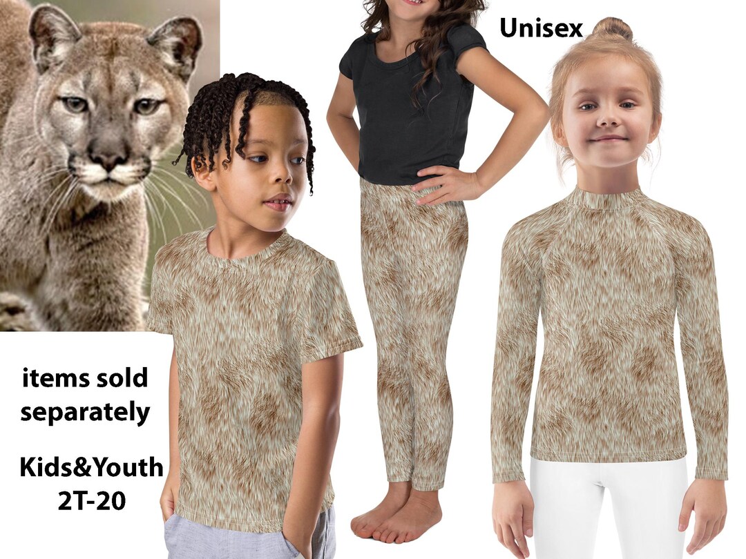 Mountain Lion Furry Print Kids Costume Beige Animal Legging Activewear ...