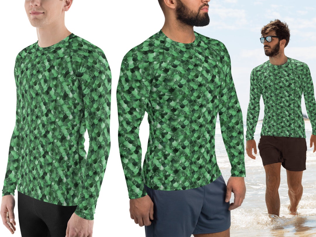 Green Merman Fish Scales Costume Men Cosplay Print Pants Activewear ...