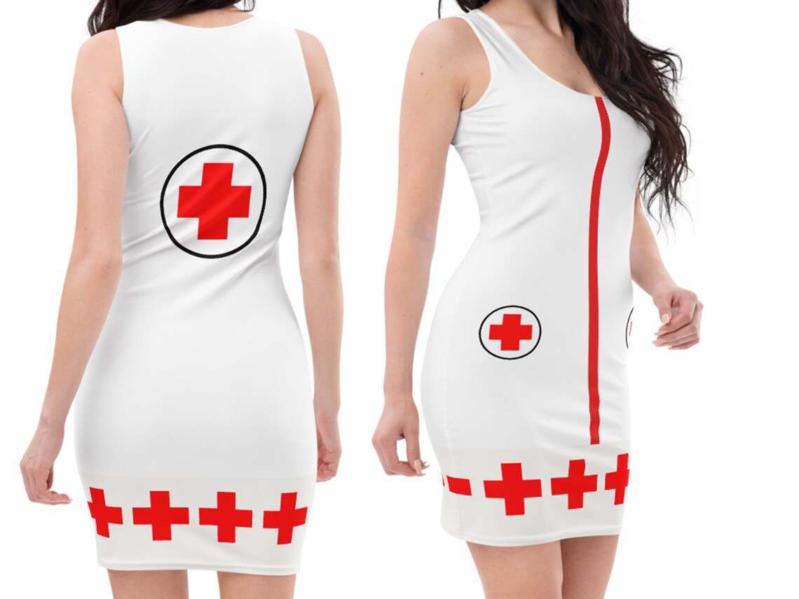 Sexy Nurse Dress Women Halloween Cosplay Bodycon Fitted Red Cross Party ...
