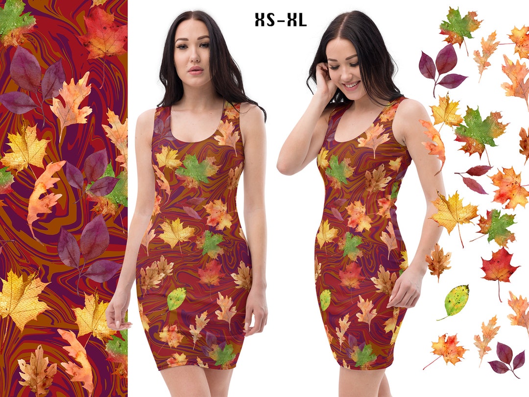 Fall Leaves Bodycon Dress Women Cosplay Thanksgiving Halloween Autumn ...