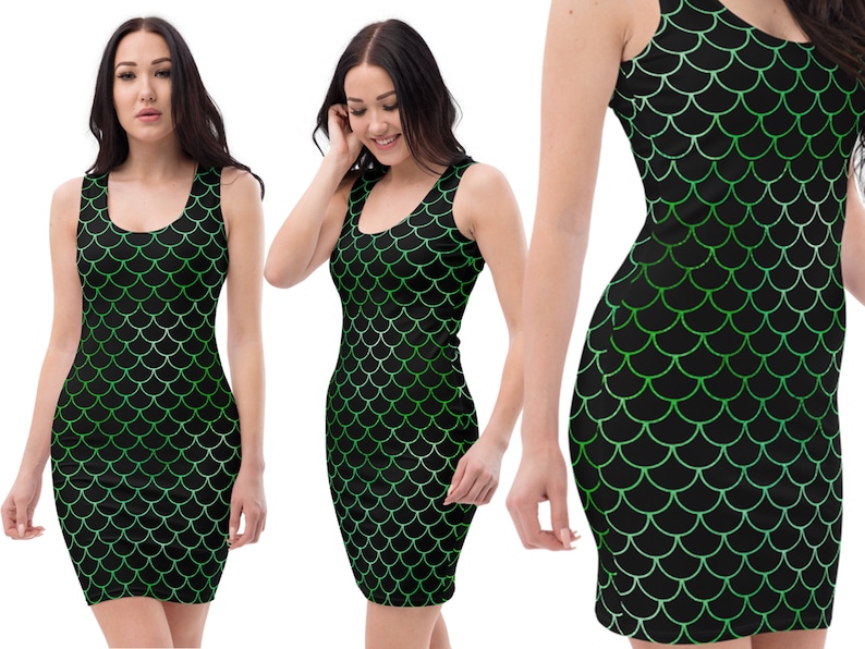 Mermaid Fitted Dress Women Green Fish Scale Pattern Halloween - Etsy