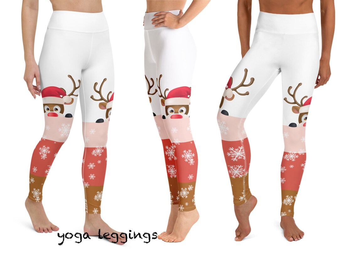 Christmas Reindeer Leggings Workout Women Running Rudolph Yoga Festive ...