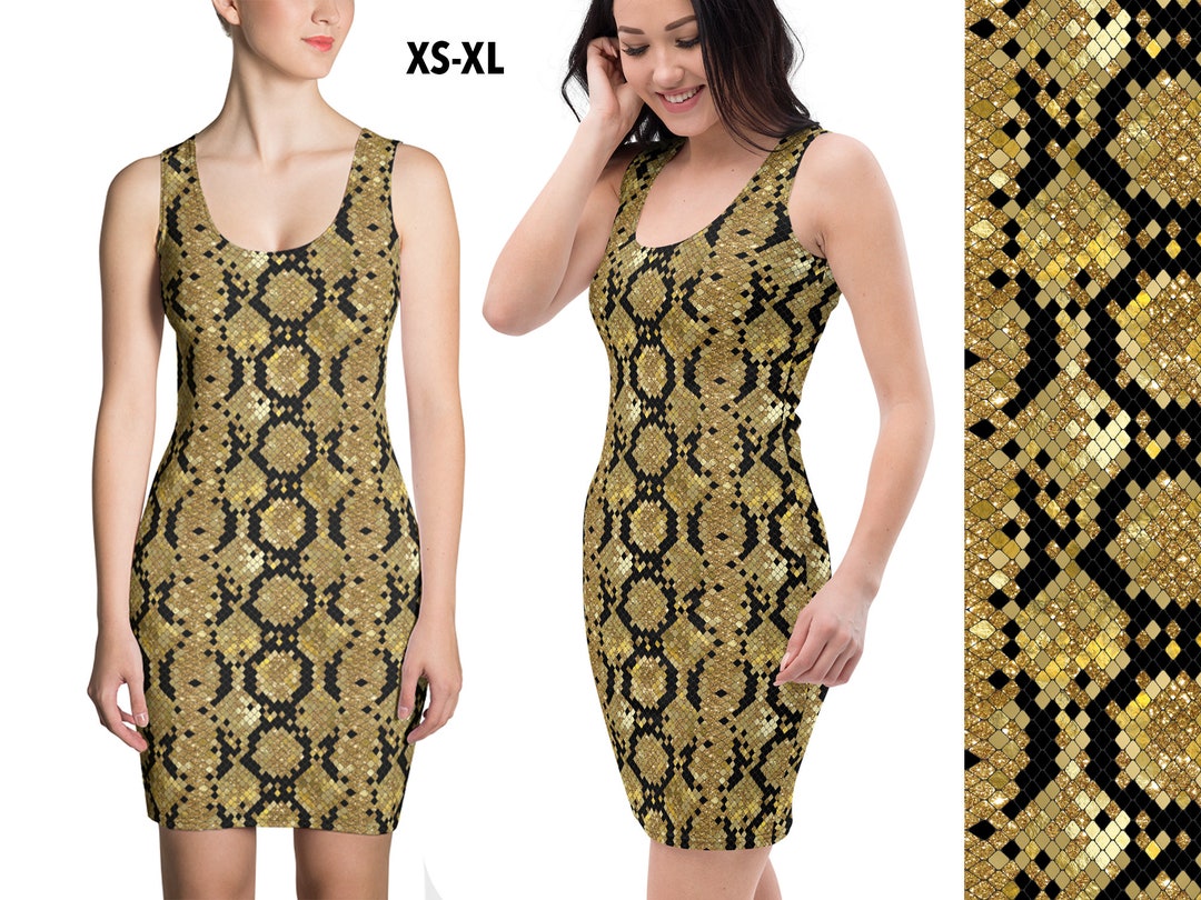Snake Print Dress Woman Animal Pattern Fitted Reptile Scales Halloween ...