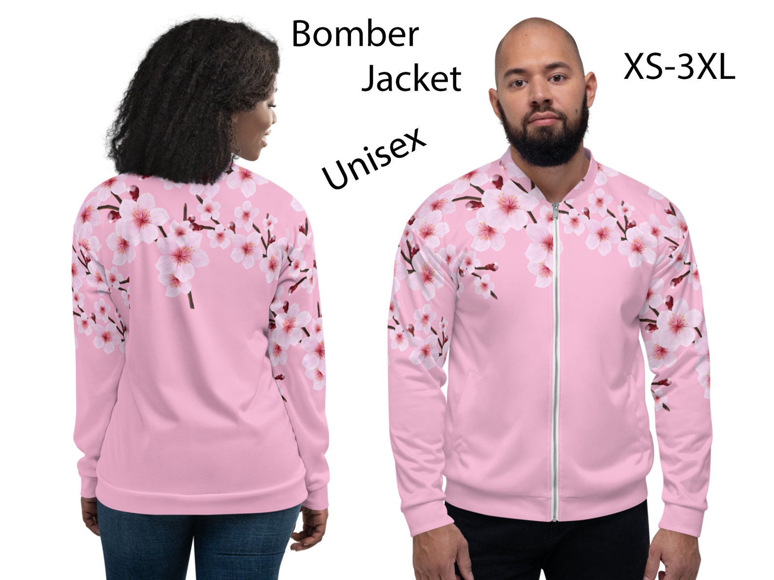 Pink Sakura Bomber Jacket Unisex Floral Top Cherry Blossoms Flowers ...