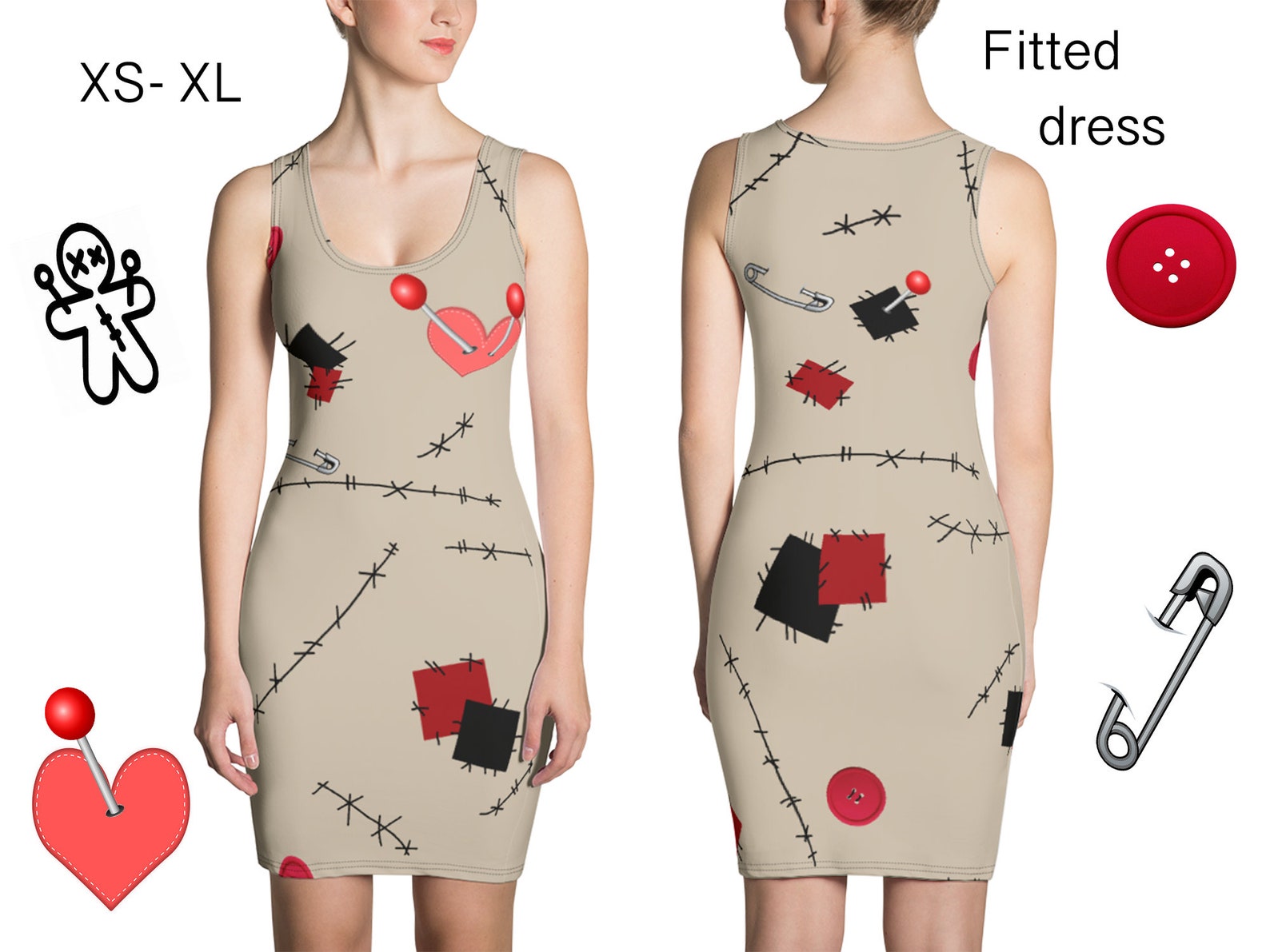 Voodoo Doll Skater Dress Women Halloween Cosplay Costume Magic Pins ...