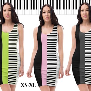 Piano Keyboard Fitted Dress Women Unique Musical Pianist Gift Striped ...