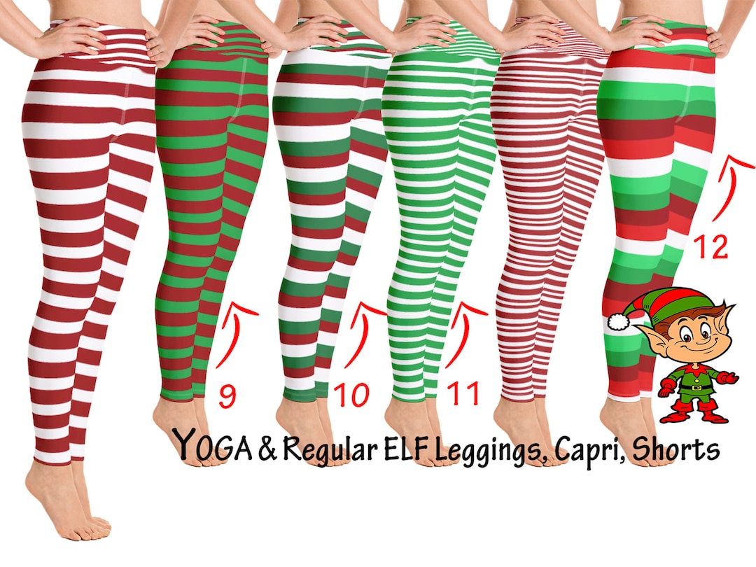Elf Christmas Workout Leggings Striped Women Yoga Pants Festive Running ...