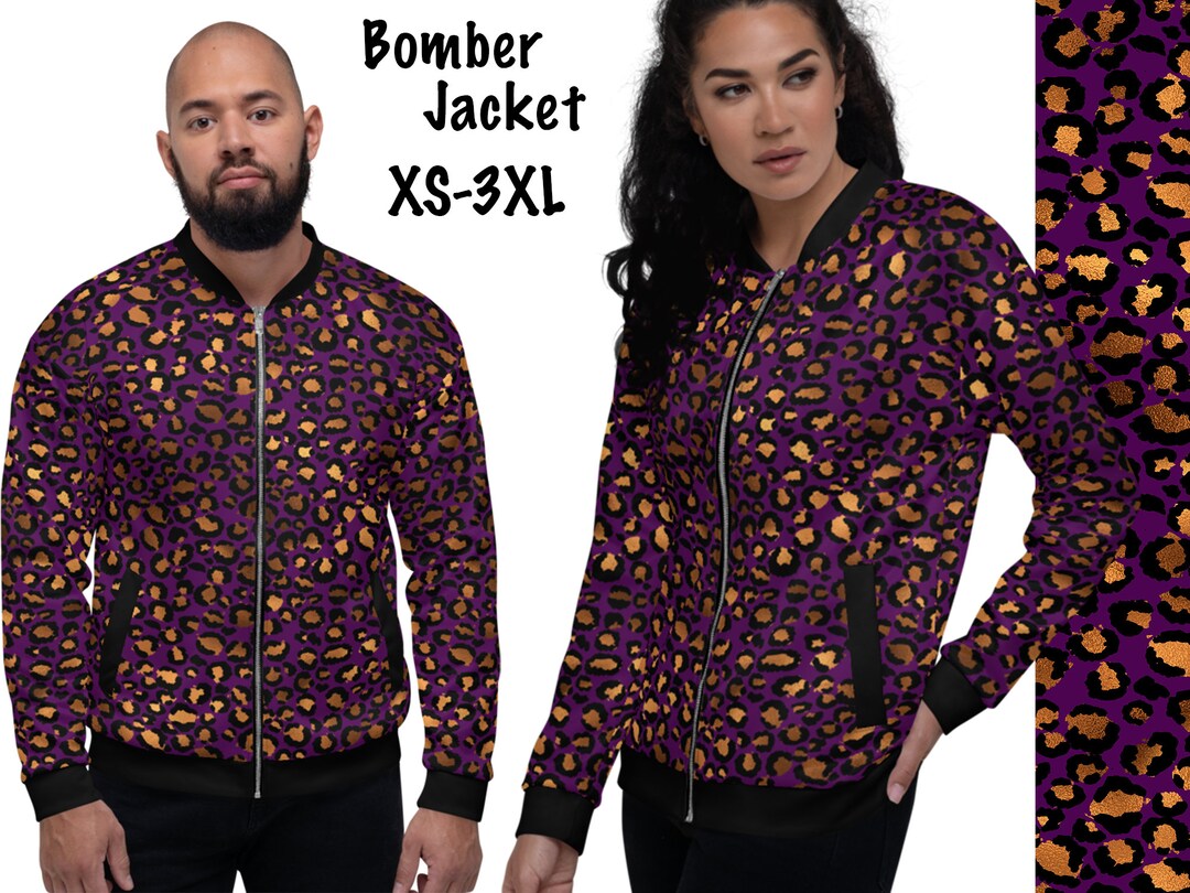 Cheetah Bomber Jacket Purple Leopard Adult Unisex Animal Print Fleece ...