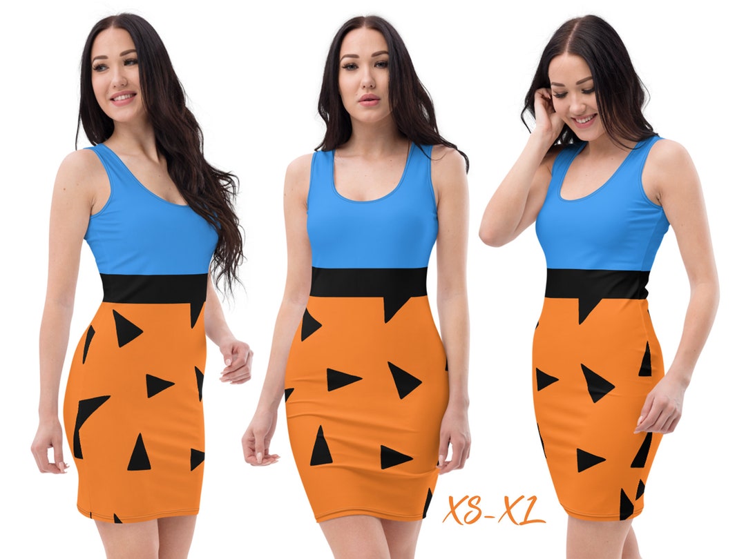 Fred Flintstones Dress Women Halloween Costume Cosplay Fitted Tank Cave ...
