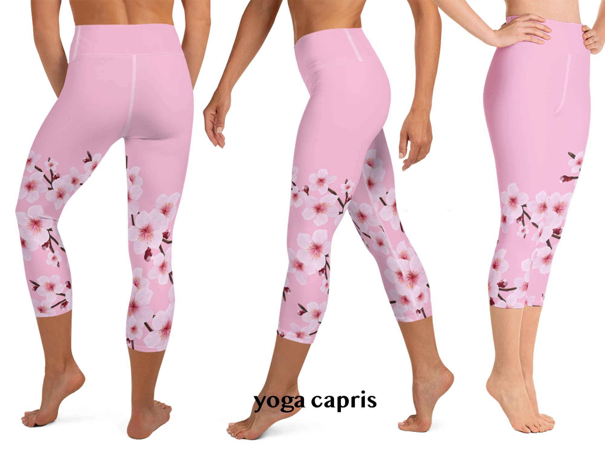 Pink Sakura Workout Set Cherry Blossoms Capris Leggings Tank | Etsy