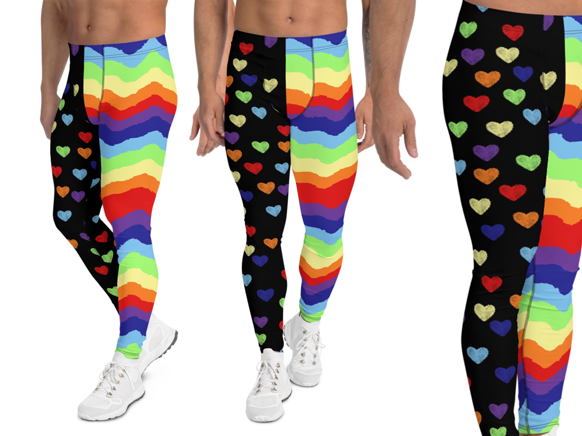 Striped Rainbow Hearts Pride Athletic Pants Men Leggings Meggings ...