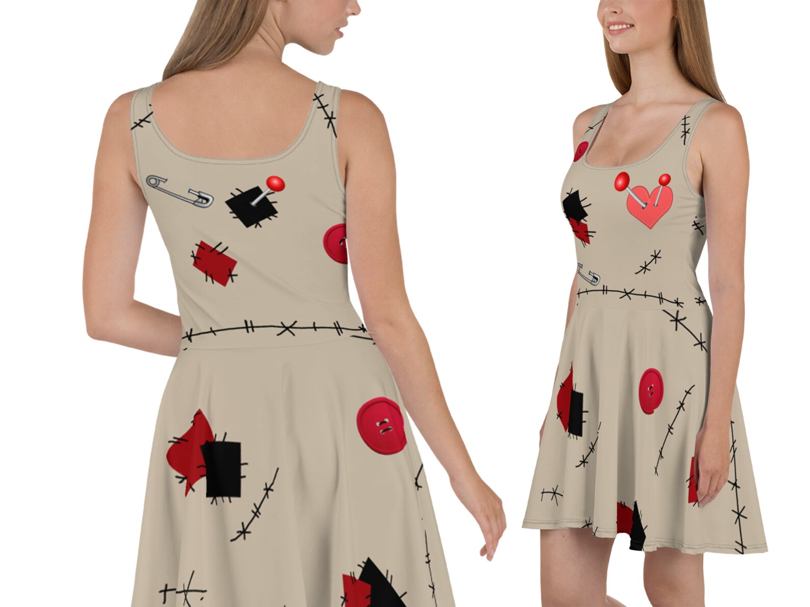Voodoo Doll Skater Dress Women Halloween Cosplay Costume Magic Pins ...