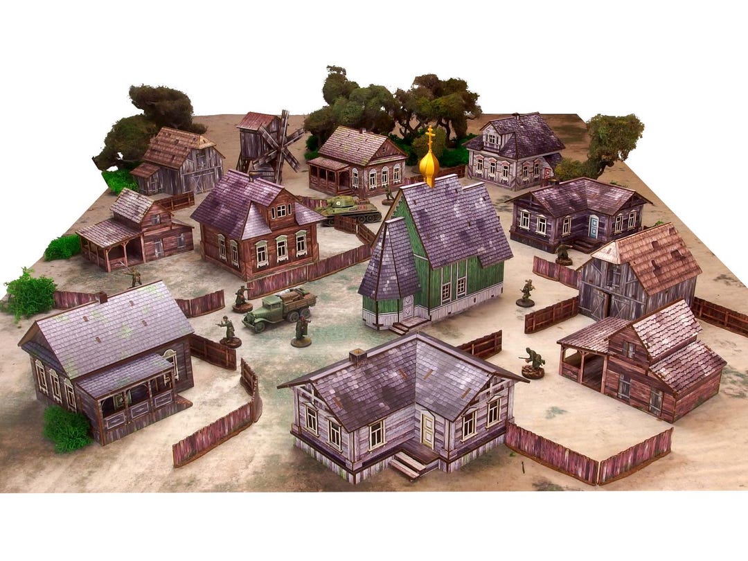 WW2 Bolt Action PREPAINTED Wargaming Terrain 28mm 1:56 Ostfront Village ...
